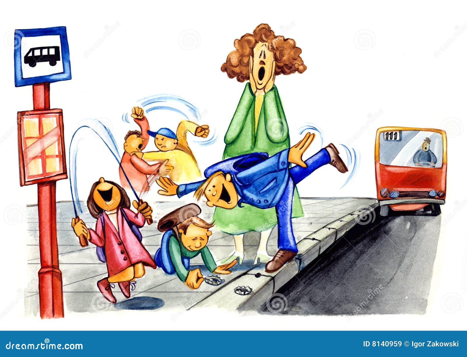Impolite kids on bus stop stock illustration. Illustration of drawing ...