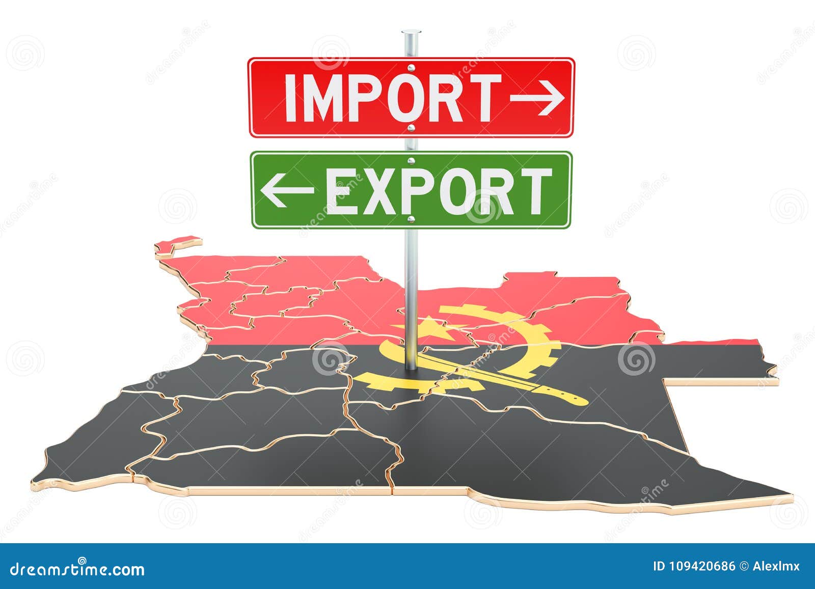 Import and Export in Angola Concept, 3D Rendering Stock Illustration ...