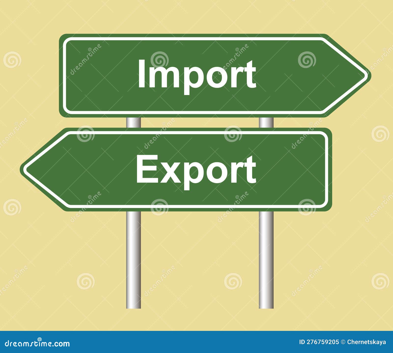 Import Export Arrow Shaped Green Road Sign on Yellow Background Stock ...