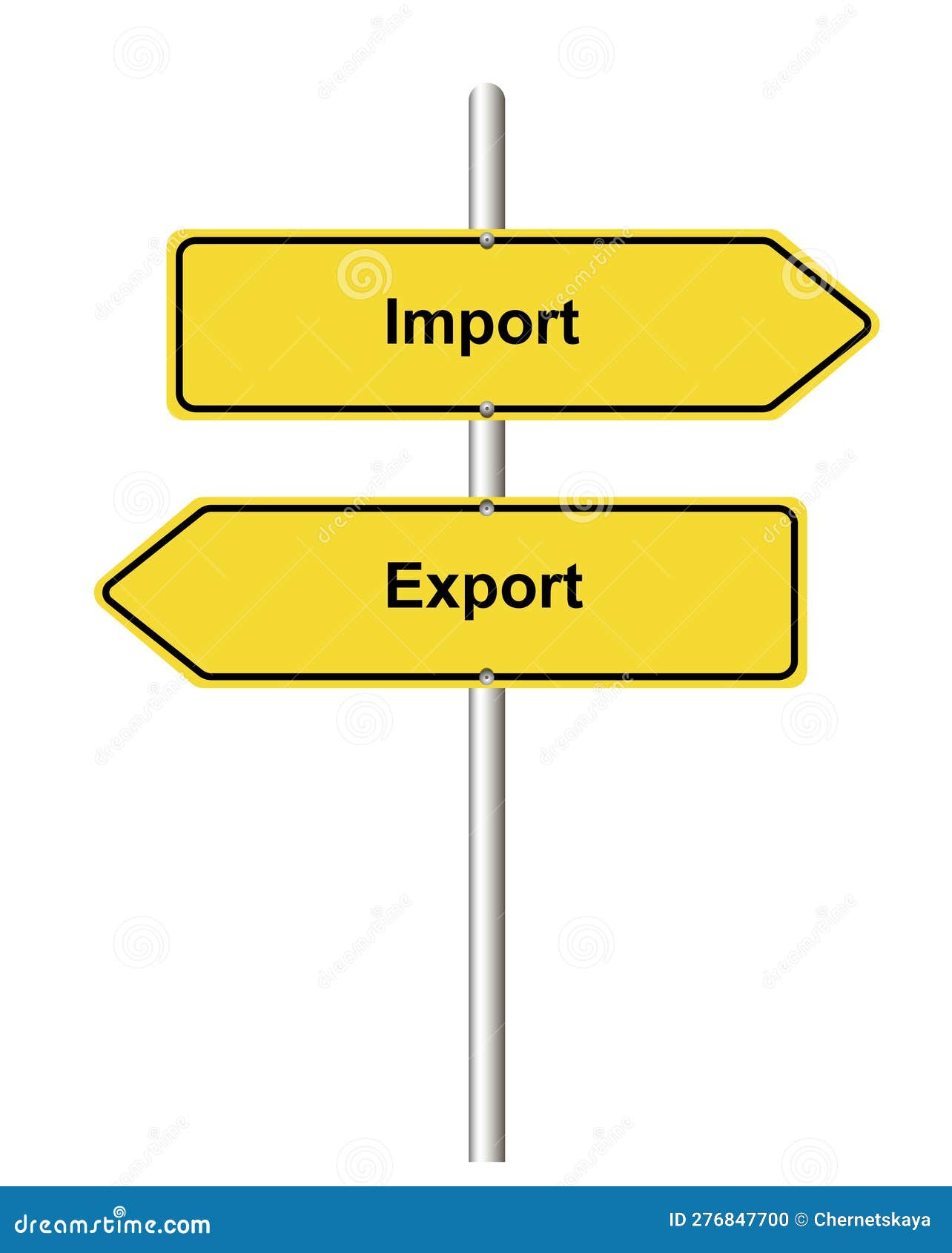 Import Export Arrow Shaped Yellow Road Sign on White Background Stock ...