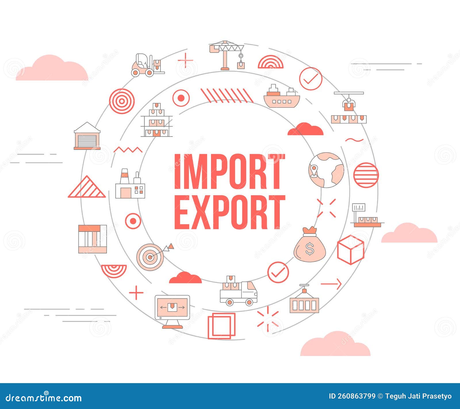 Import and Export Concept with Icon Set Template Banner and Circle ...