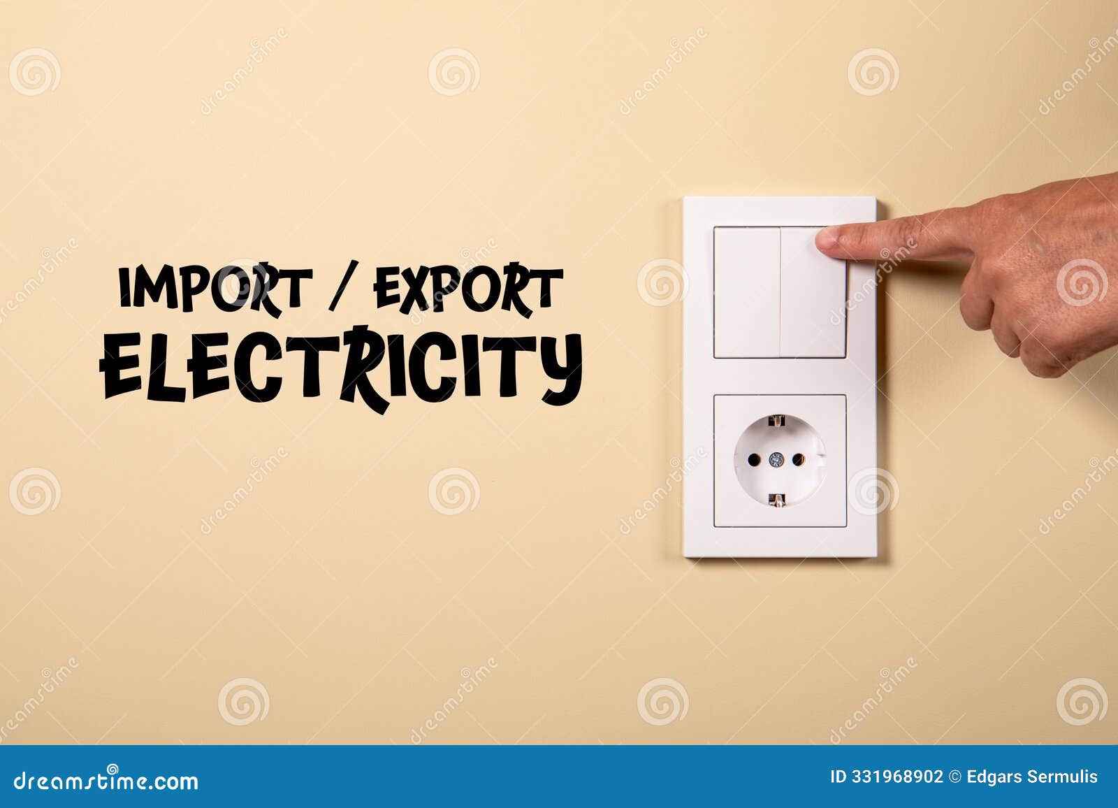 Import and Export of Electricity. Light Switch on a Beige Wall Stock ...
