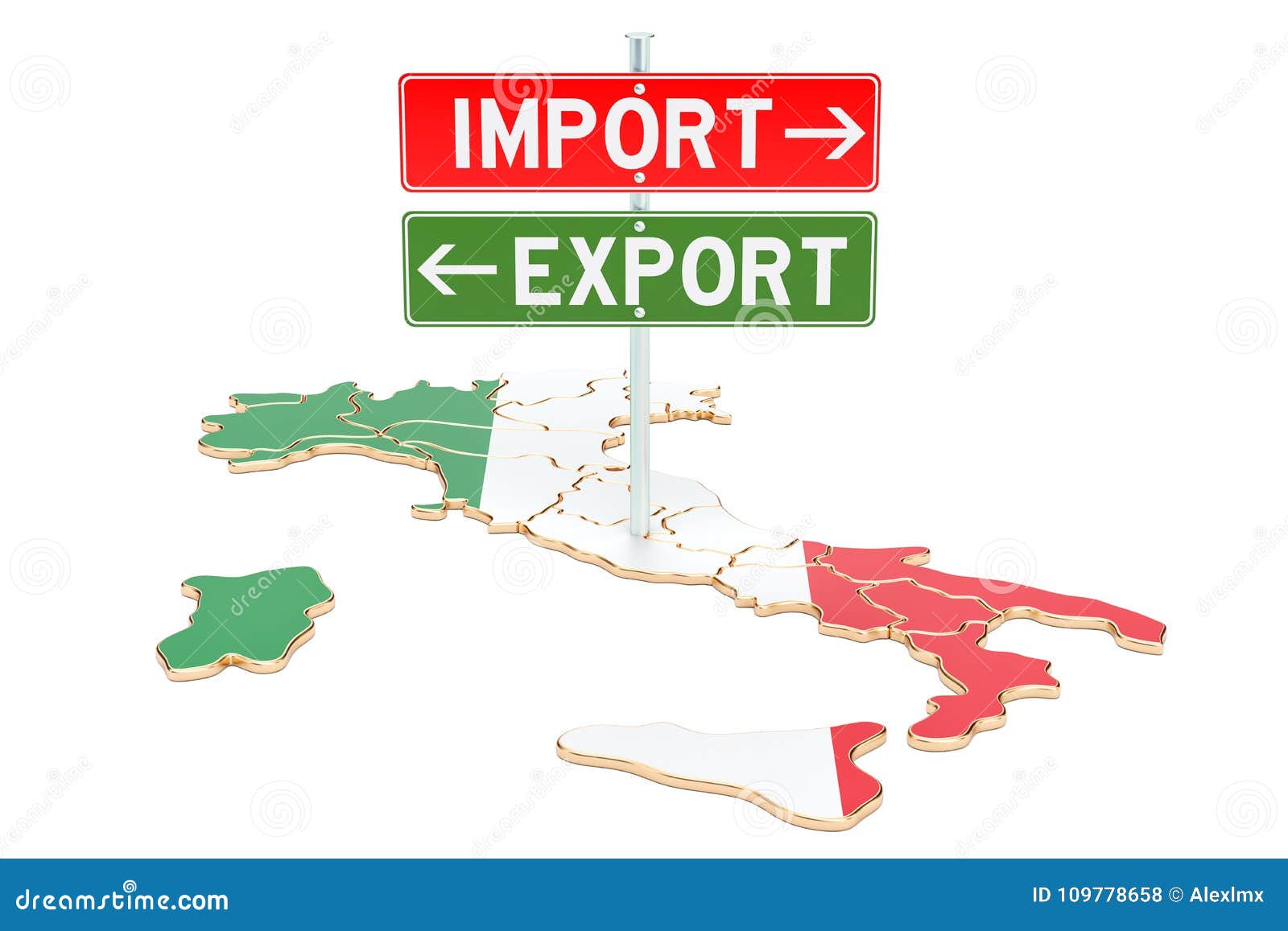 Import and Export in Italy Concept, 3D Rendering Stock Illustration ...