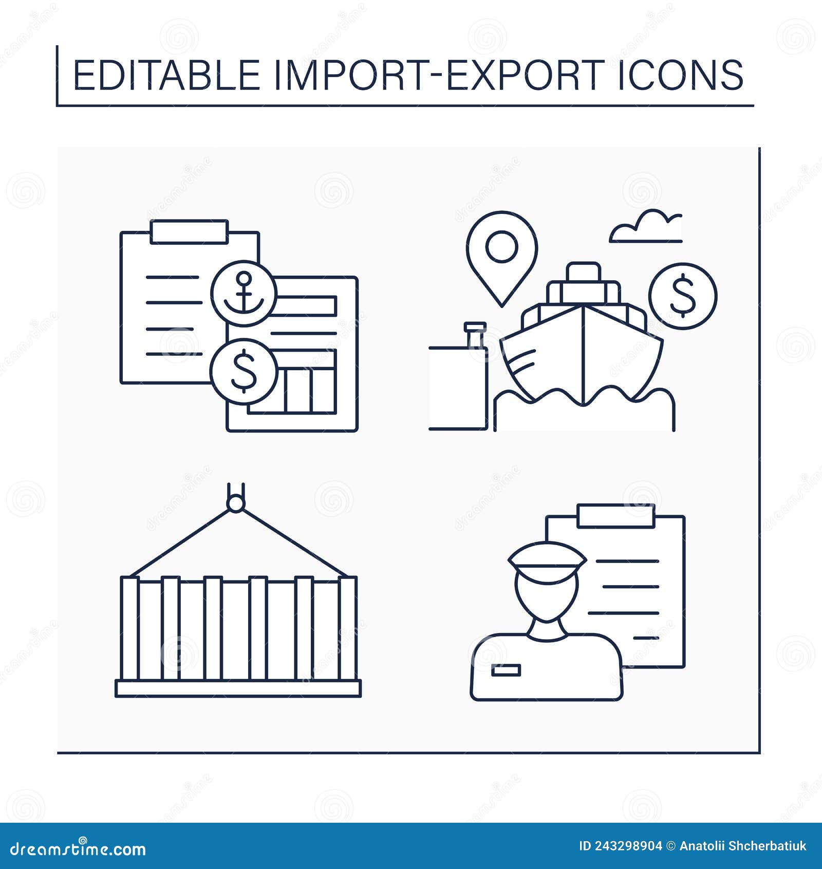 Import and Export Line Icons Set Stock Vector - Illustration of ...