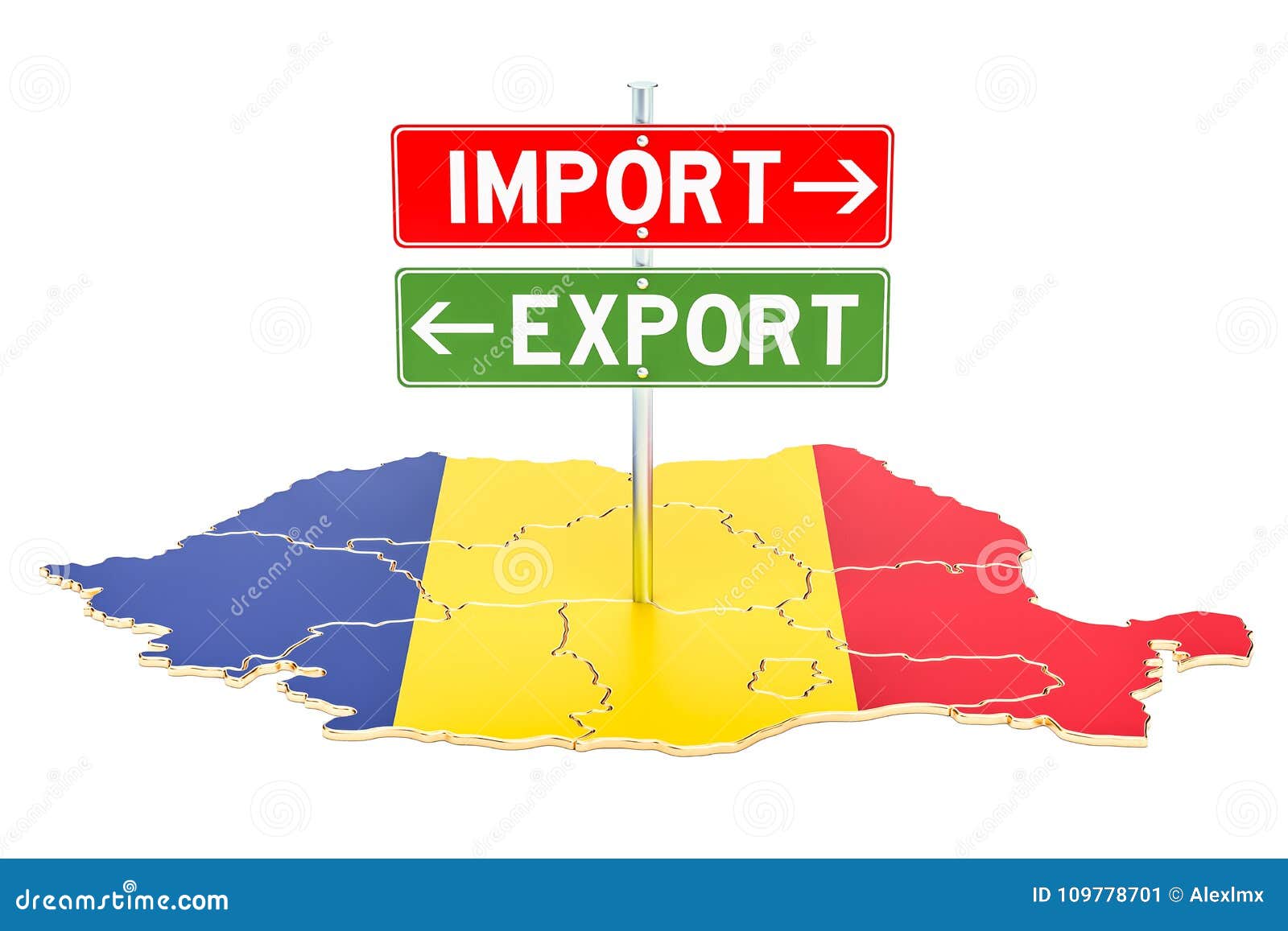 Import and Export in Romania Concept, 3D Rendering Stock Illustration ...