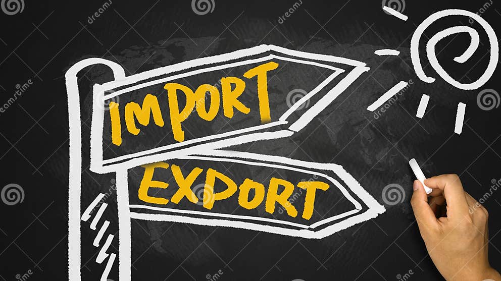 Import and Export Signpost Hand Drawing on Blackboard Stock ...