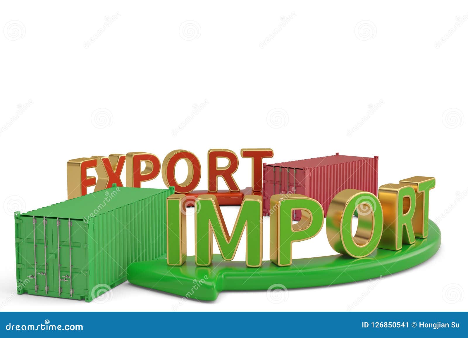 Import Export Words on Arrow and Containers 3D Illustration. Stock ...