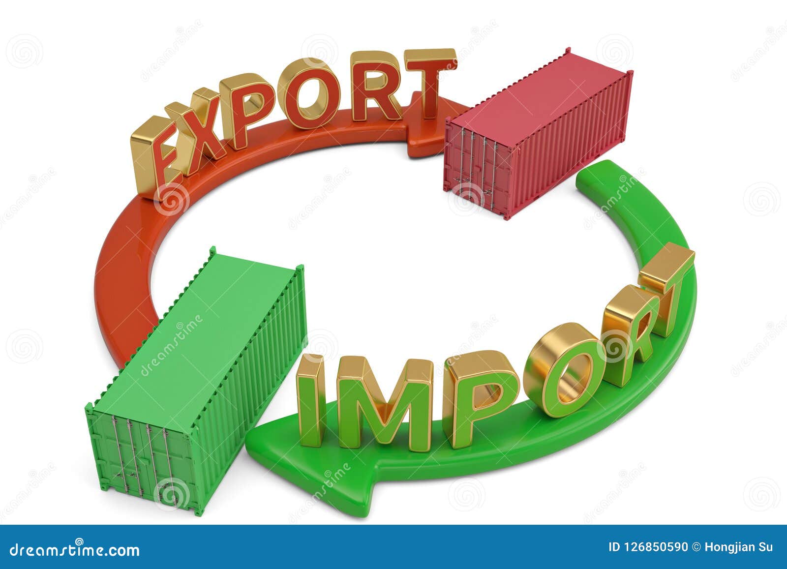 Import Export Words on Arrow and Containers 3D Illustration. Stock ...