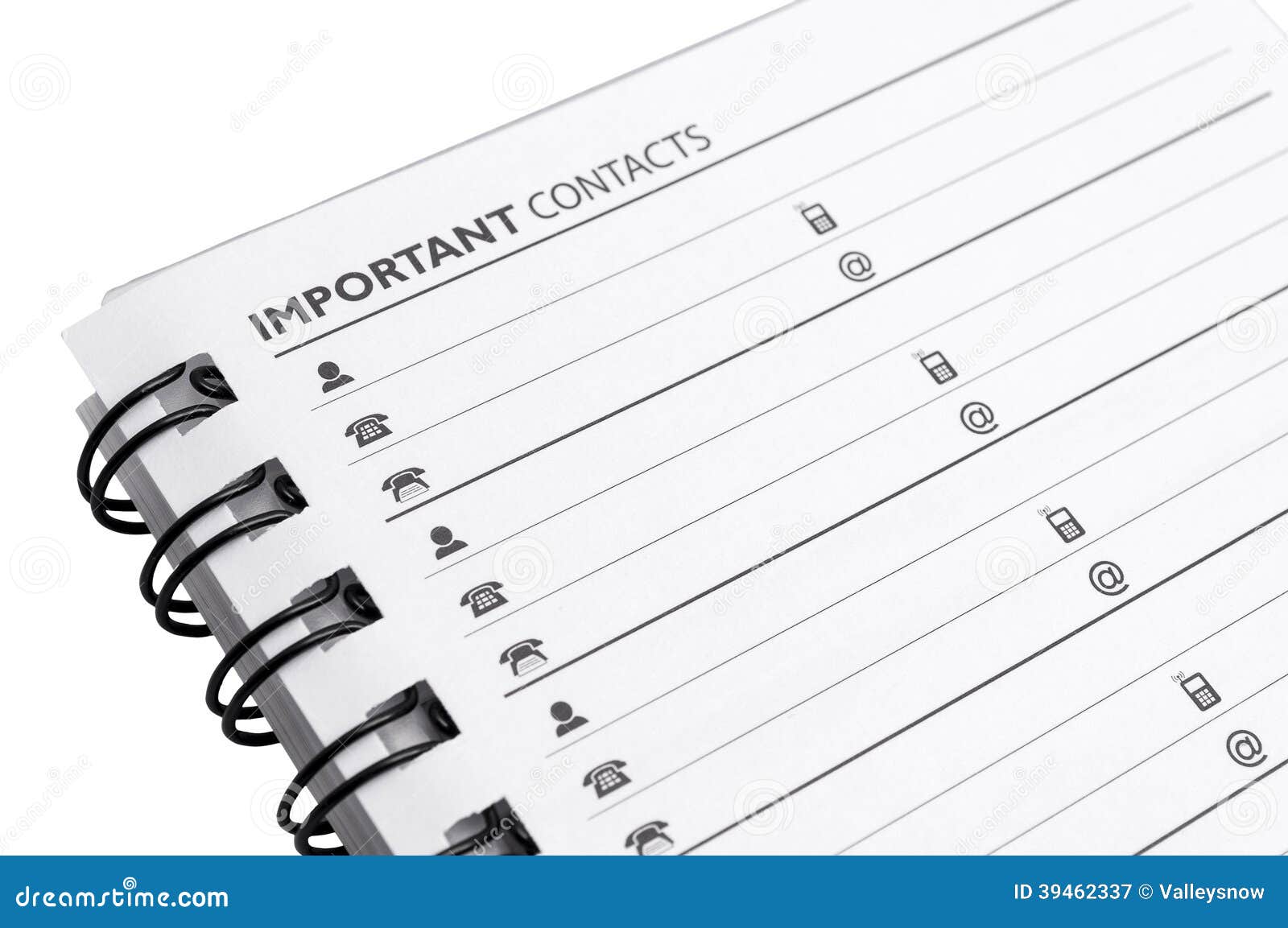 Important Contacts Blank Paper Stock Image - Image of binder, empty ...