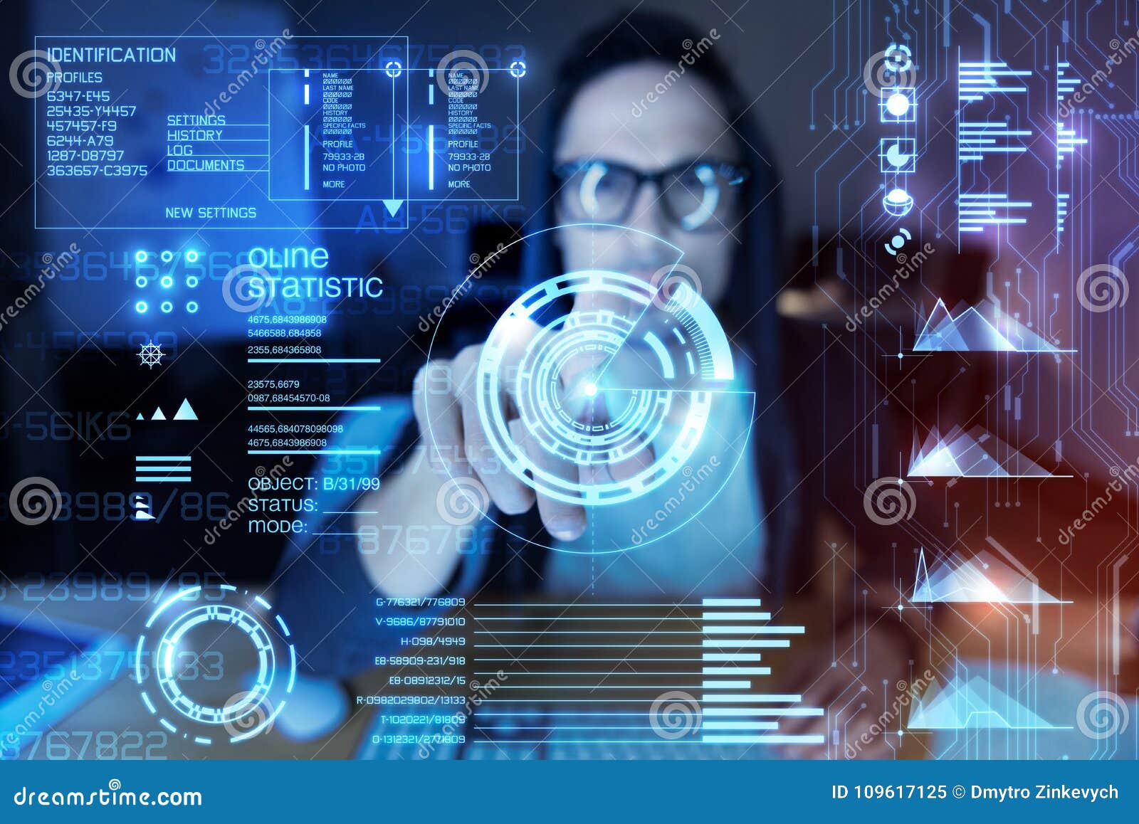 Smart Programmer Touching a Virtual Diagram while Working Stock Image ...