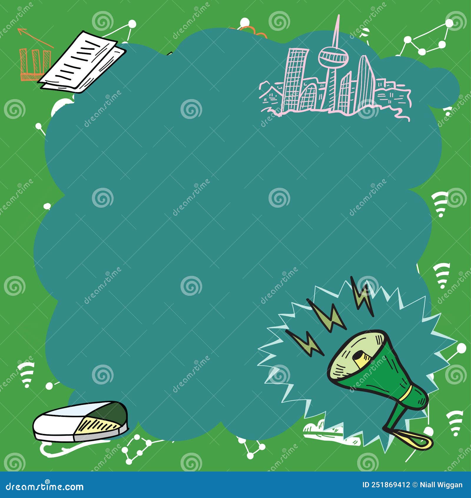 Important Messages Presented in Frame with Megaphone, Chart and Skyline ...