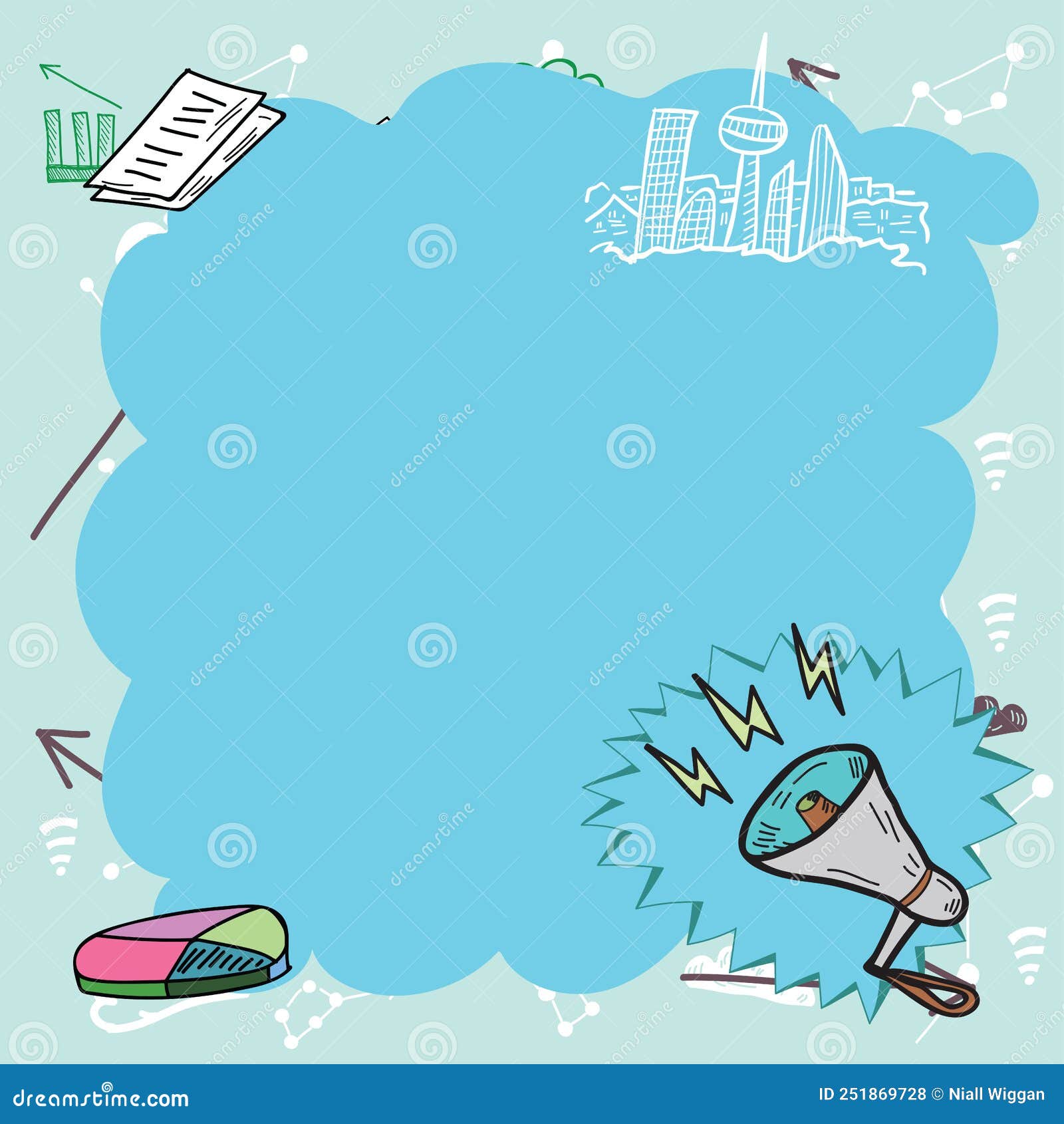 Important Messages Presented in Frame with Megaphone, Chart and Skyline ...