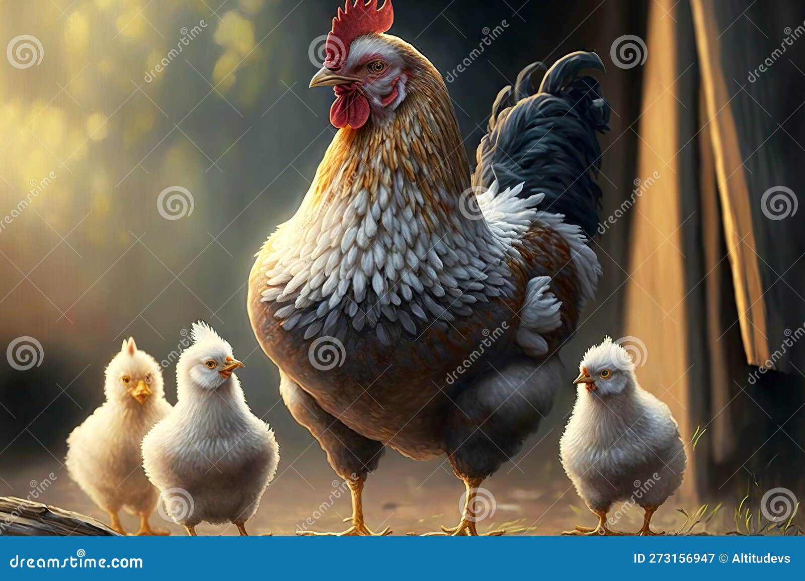 Important Mom Chicken Stands and Guards Her Cute Chicks Stock ...
