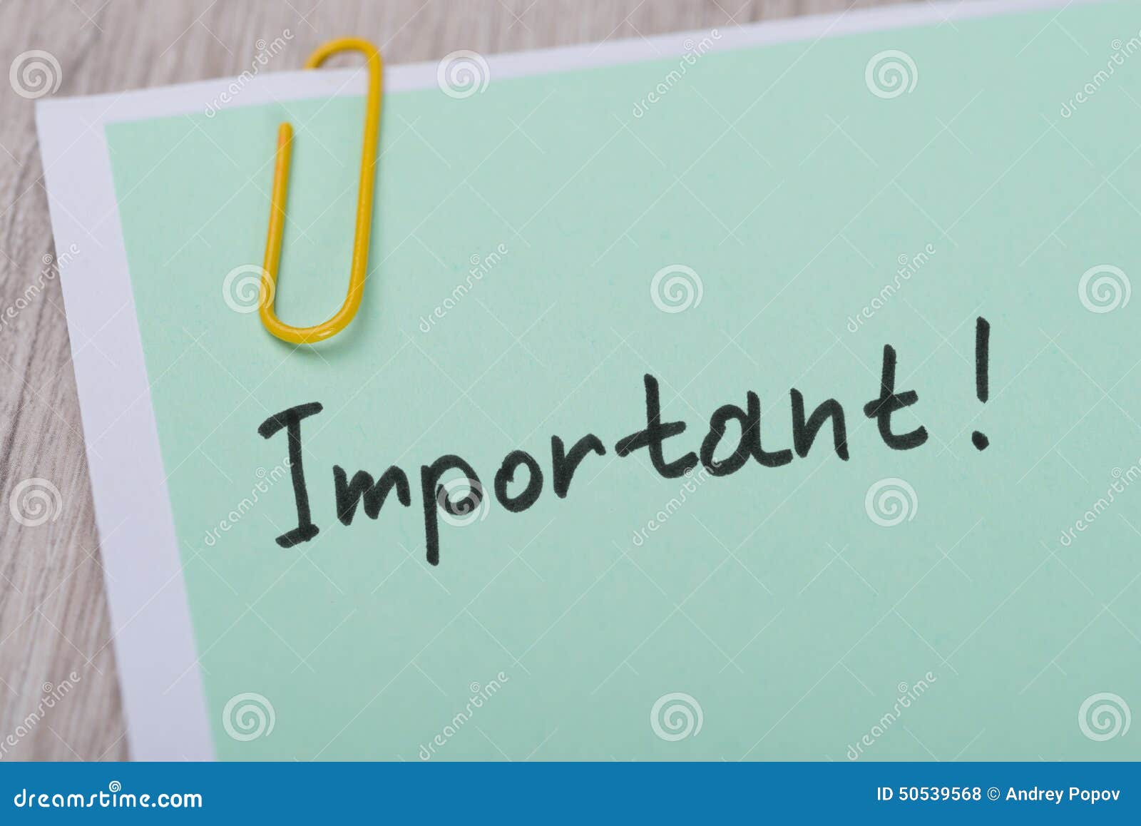 Important ! Paper Note with Paperclip Stock Photo - Image of green ...
