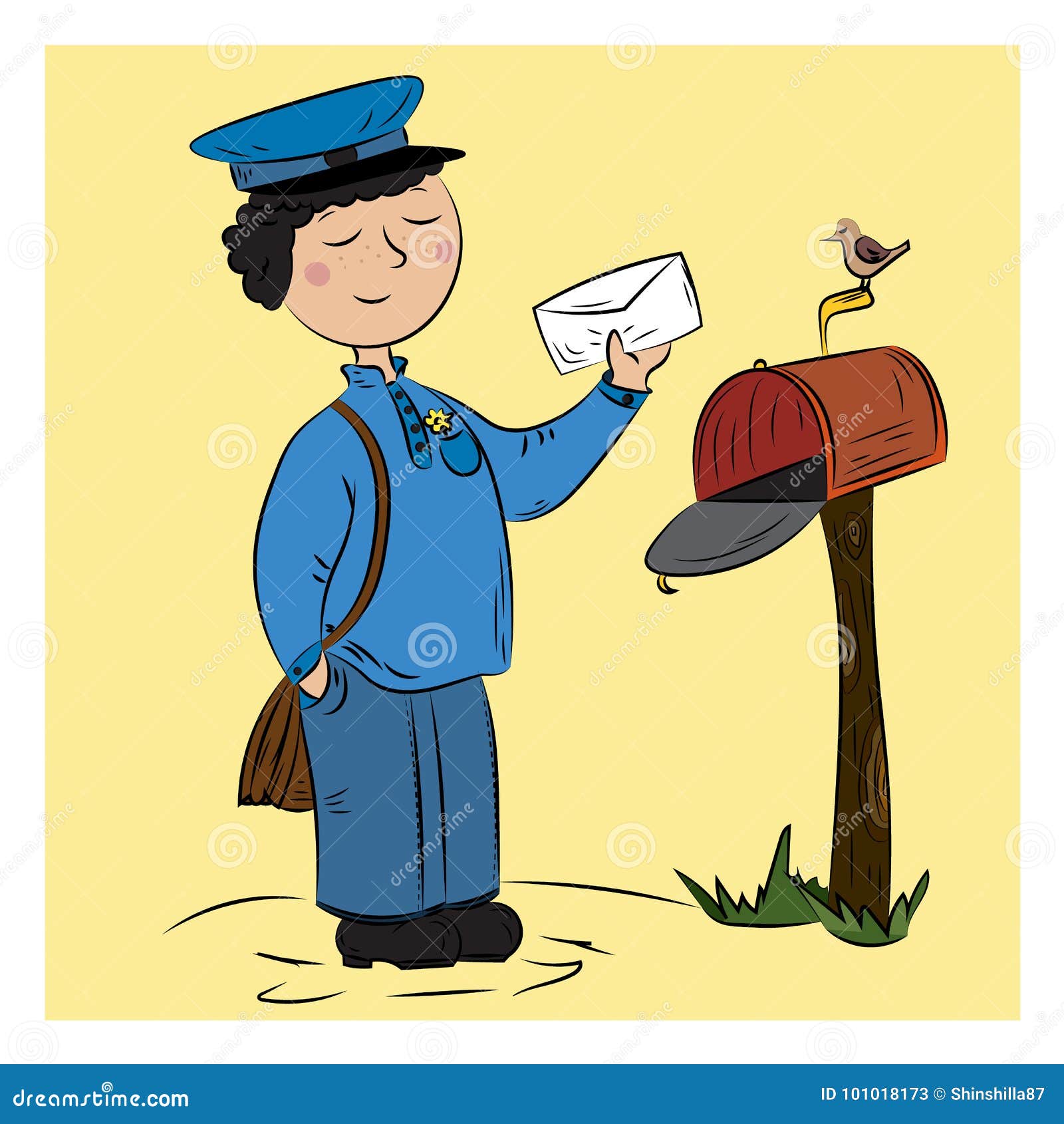 Important Postman Color Vector Illustration On A Yellow Background ...