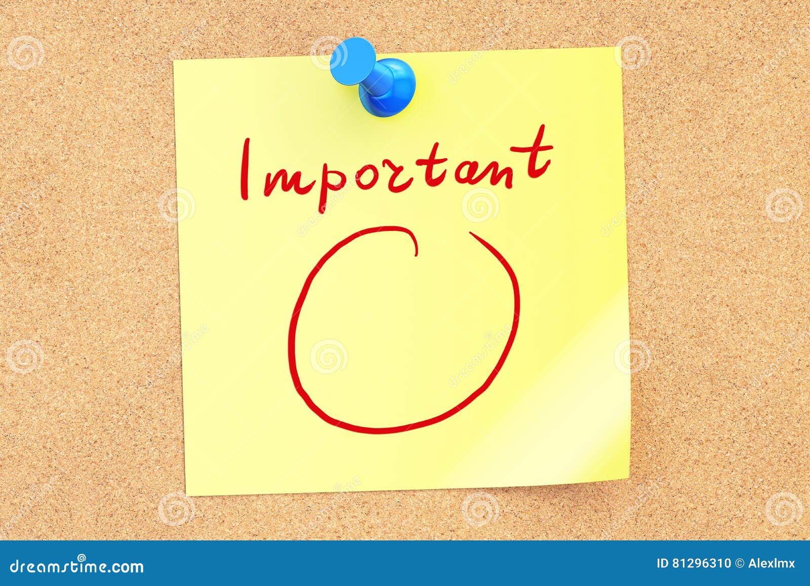 Important Text on a Sticky Note Pinned To a Corkboard. 3D Render Stock ...