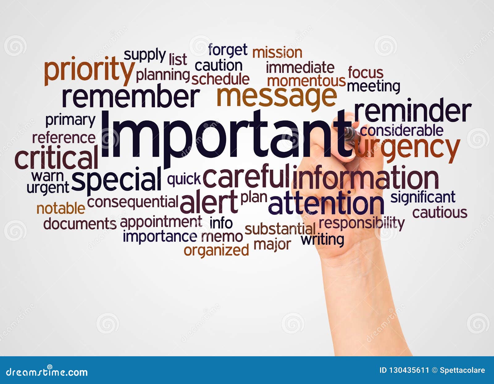 Important Word Cloud and Hand with Marker Concept Stock Illustration ...