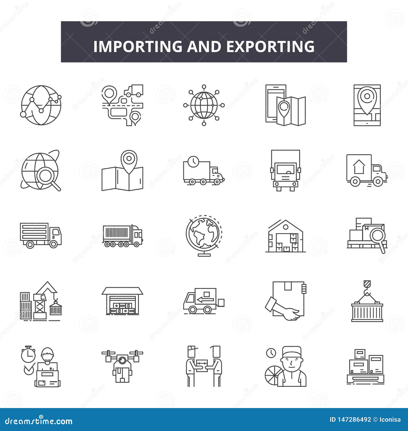 Importing Line Icons Collection. Regulations, Customs, Tariffs ...
