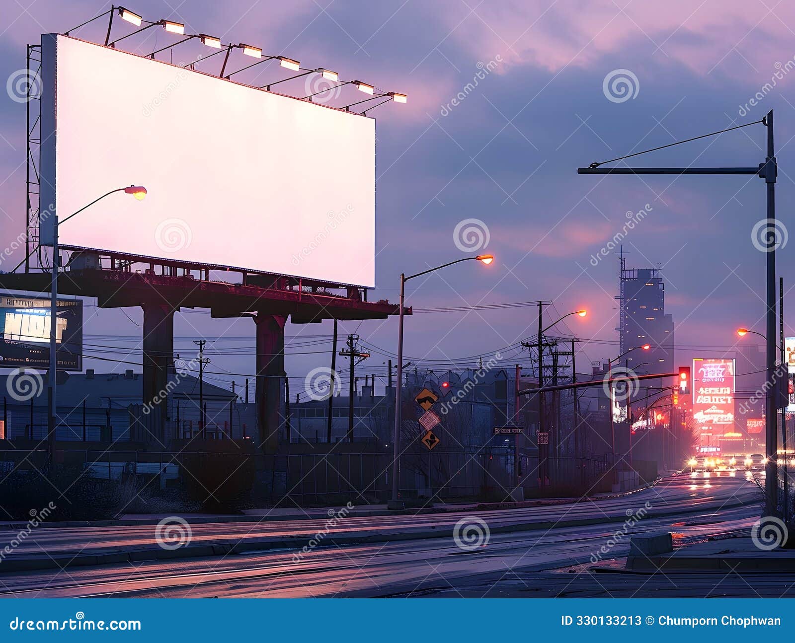 Imposing Blank Billboard on Dramatic City Street at Dusk Generative Ai ...