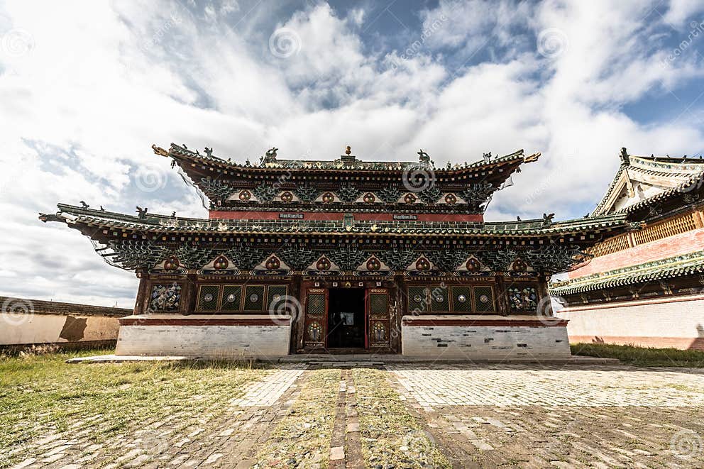 An Imposing Building of a Traditional Mongolian Monastery in the Steppe ...