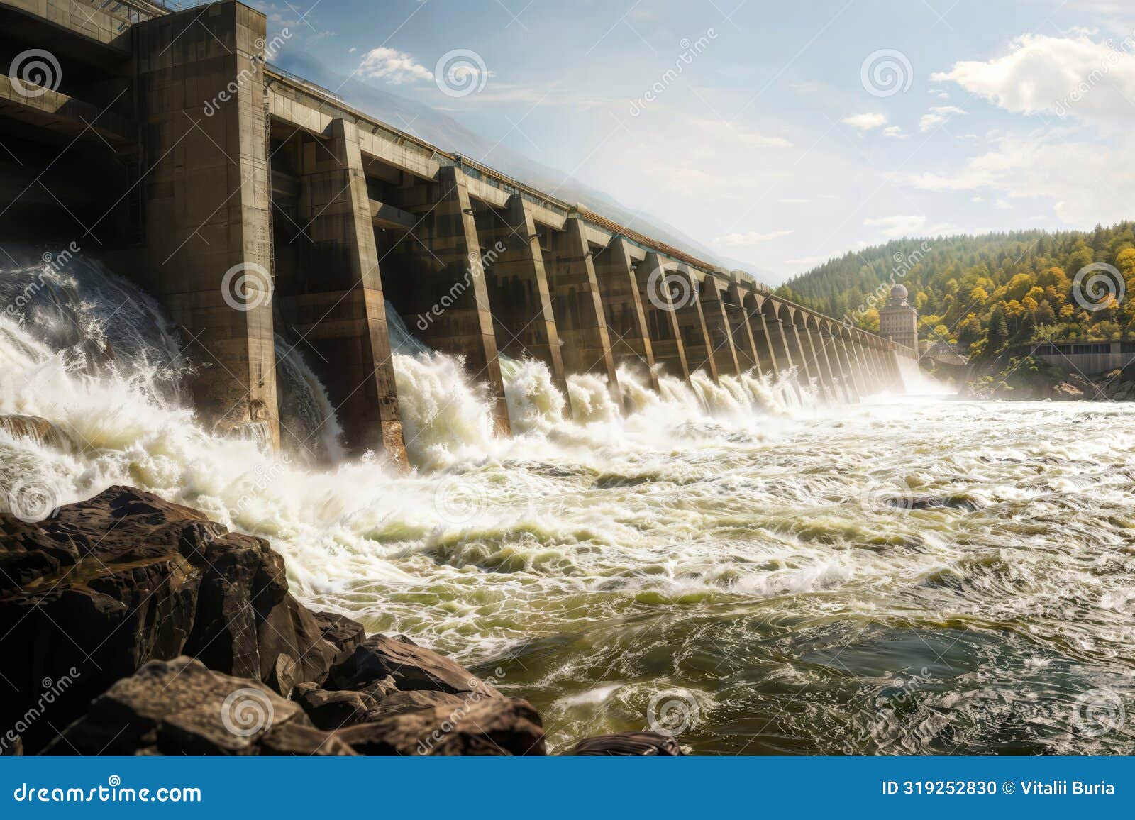 Hydroelectric Dam In Forested Mountains Symbolizes Sustainable Energy ...