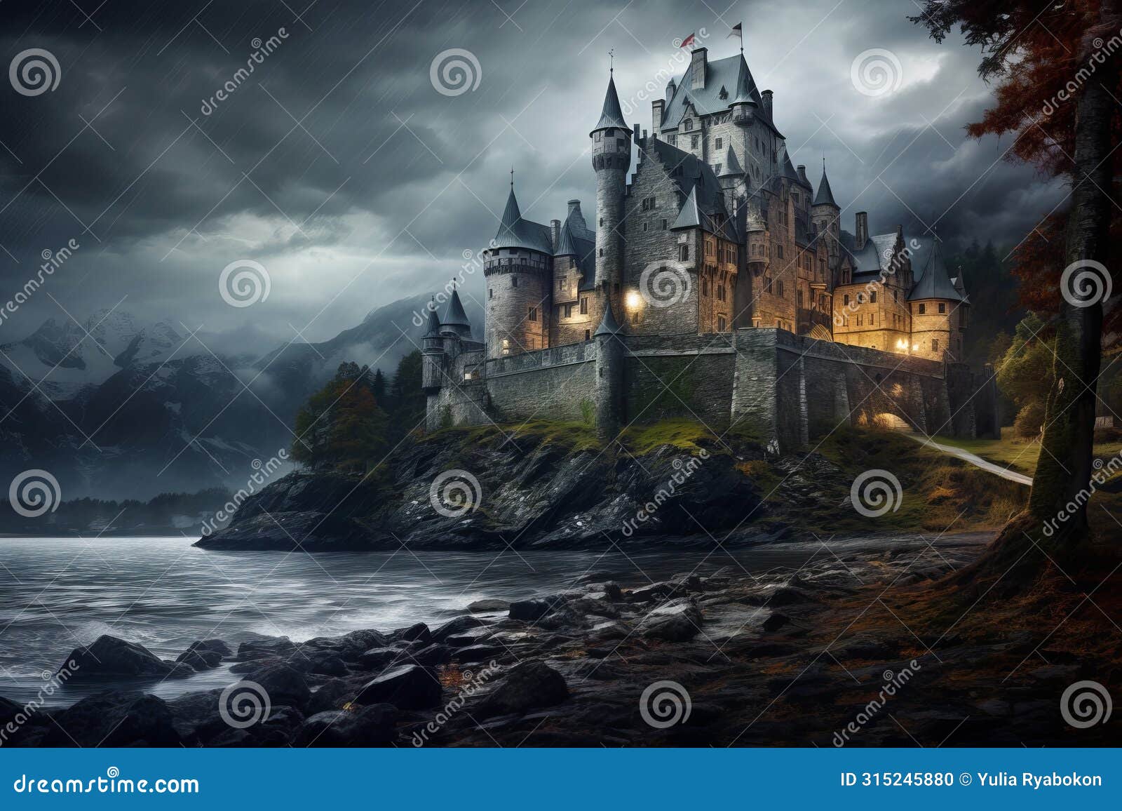 Imposing Medieval Castle Building. Generate AI Stock Illustration ...