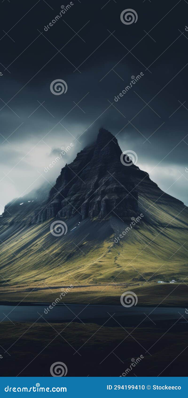 Imposing Monumentality: a Dark and Foreboding Mountain in the Cloudy ...