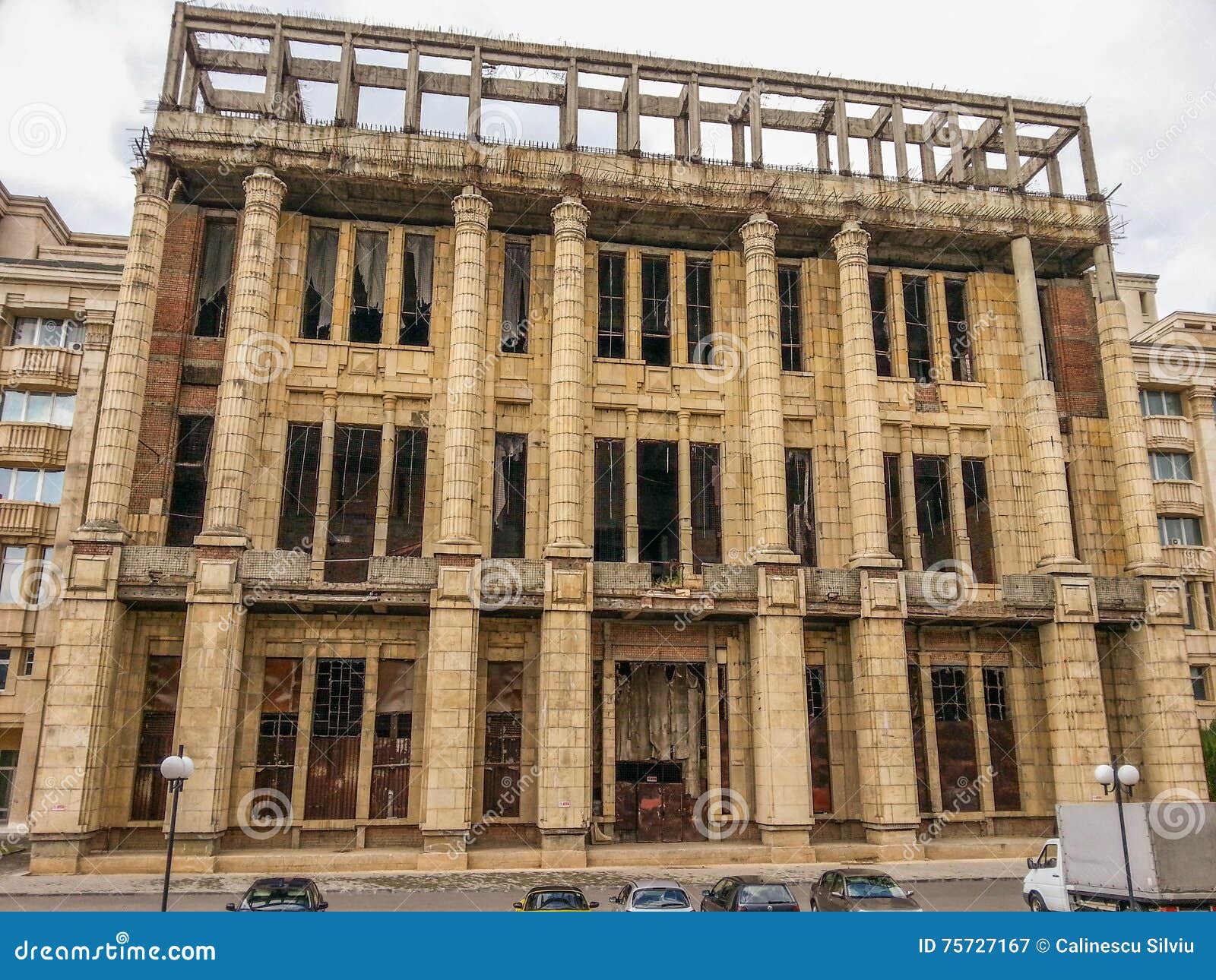 Imposing Romanian Academy Columns Ruins from Bucharest Editorial ...