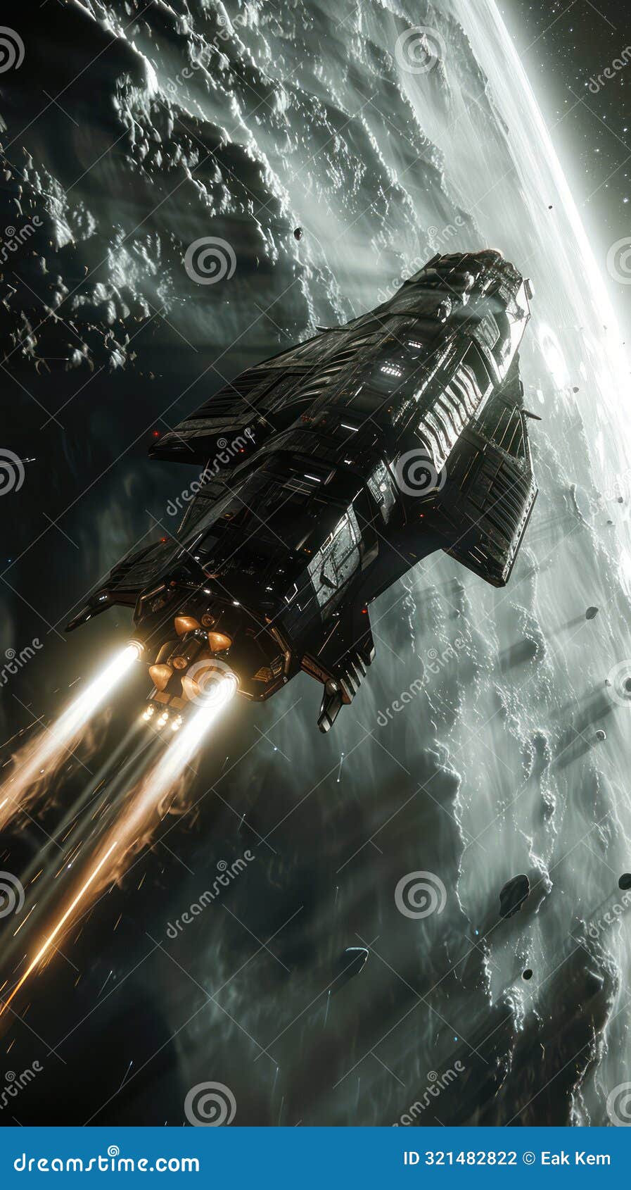 An Imposing Spacecraft Soars through the Void of Outer Space with ...