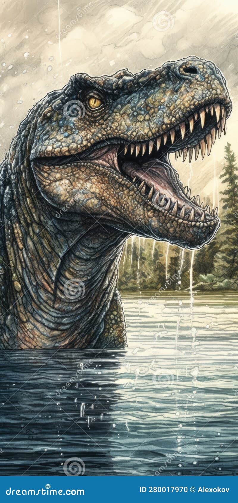 Imposing T-Rex Dinosaur in Tranquil Lake. Perfect for Posters and Web ...