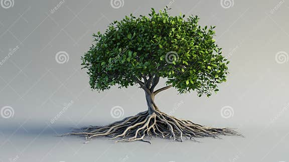 An Imposing Tree with Its Roots Exposed in a Sparse Setting. Stock ...