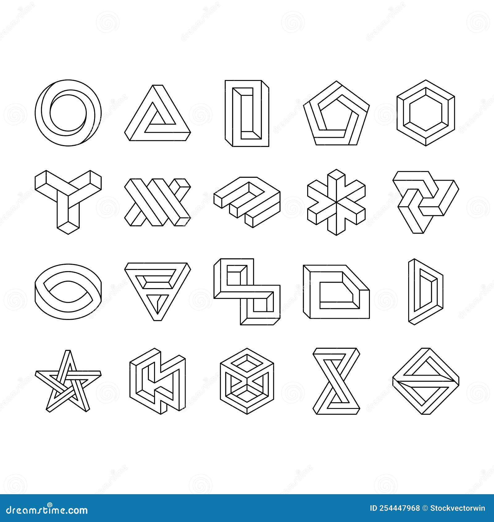 Impossible Geometric Shape Icons Set Vector Stock Vector - Illustration ...