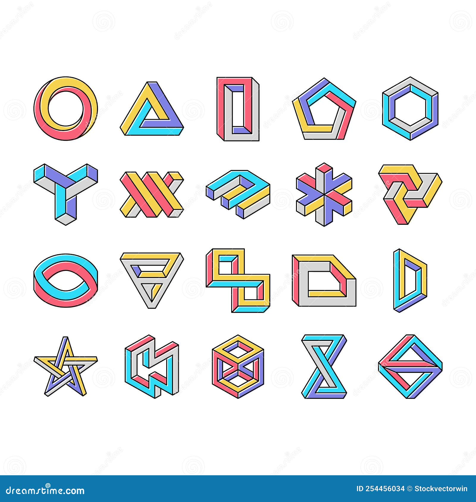 Impossible Geometric Shape Icons Set Vector Stock Vector - Illustration ...