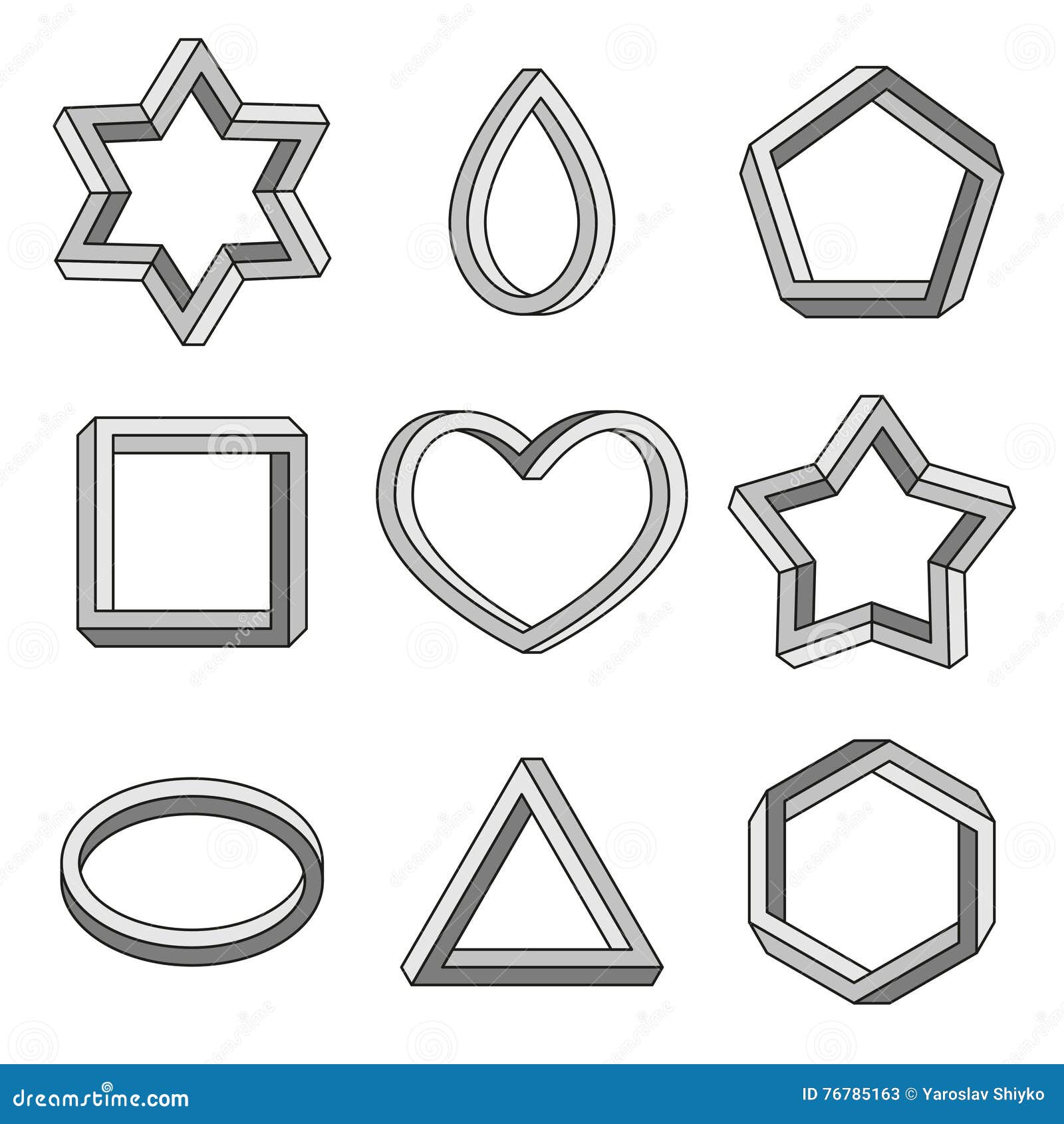 Impossible Geometric Shapes Set. Line Art Stock Vector - Illustration ...