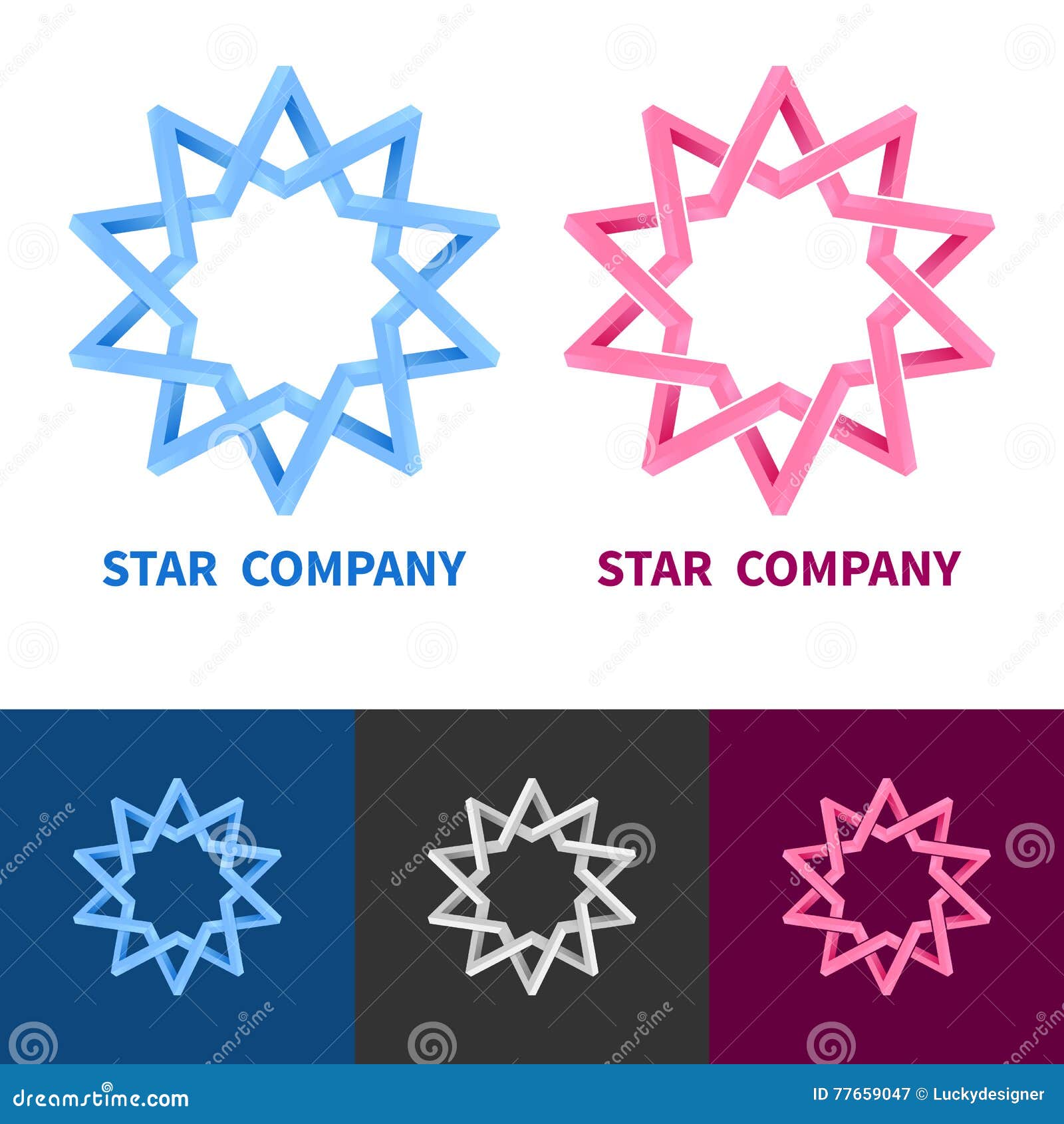 Impossible Geometric Star Logo Set. Colored, Black and White Stock ...