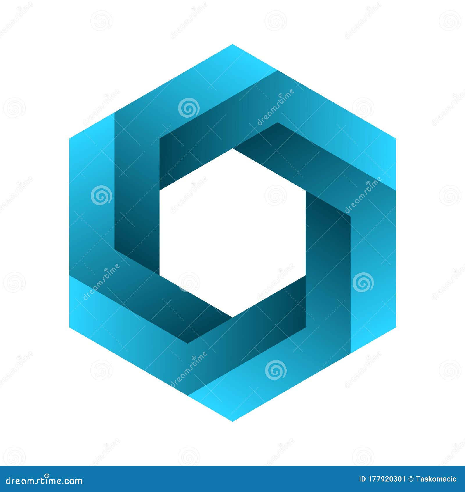Impossible Hexagon Sign. Optical Illusion. Blue Gradient Six Sided ...