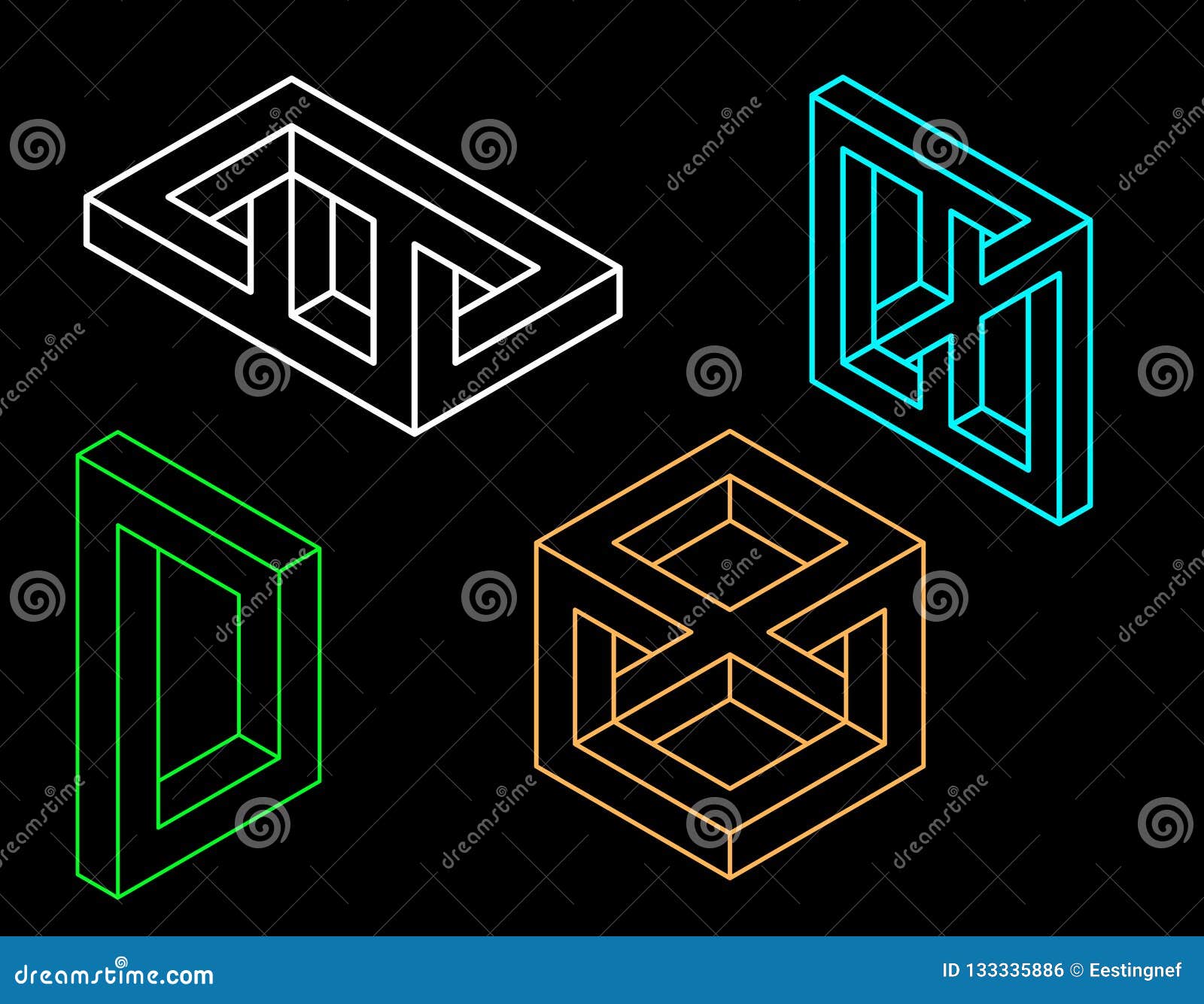 Impossible Object Set No6. Isolated On Black Background Stock Vector ...