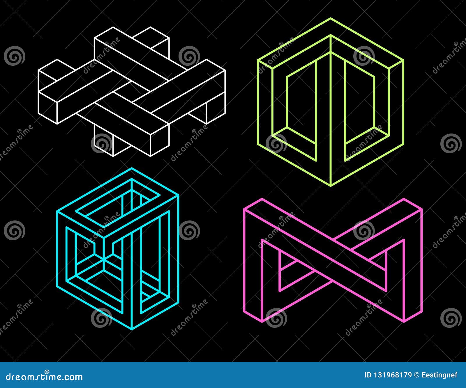 Impossible Object Set No2. Isolated on Black Background Stock Vector ...