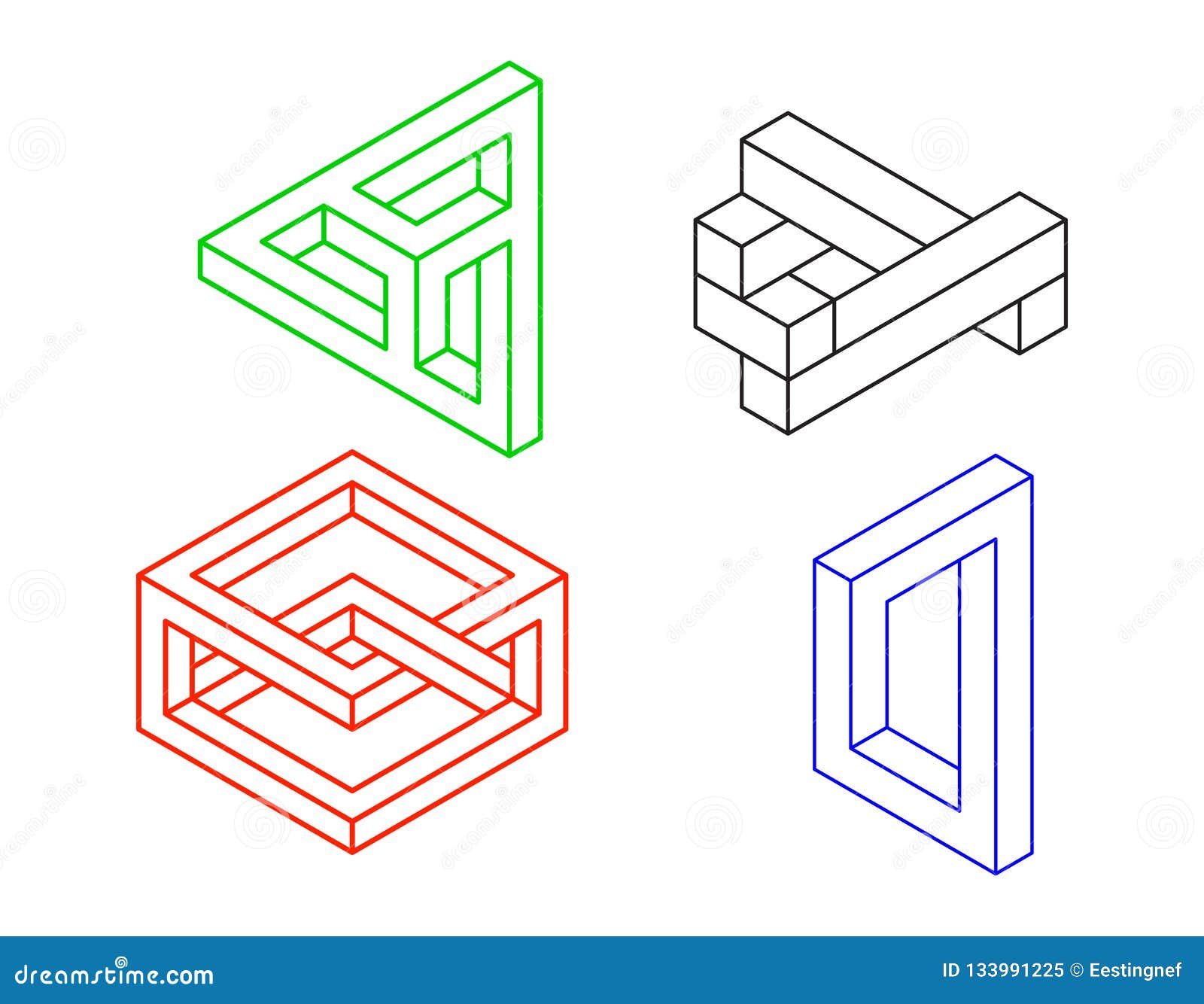 Impossible Object Set No8. Isolated on White Background Stock Vector ...