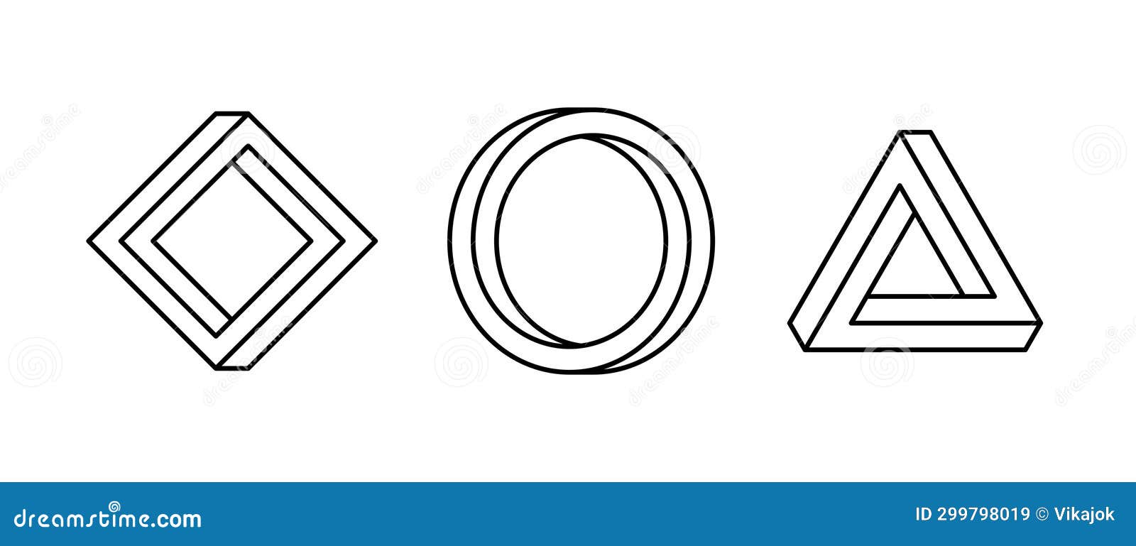 Impossible Shape Set. Line Optical Illusion Circle, Square, Triangle ...