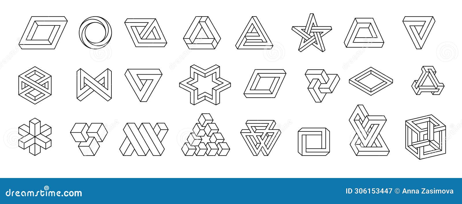 Impossible Shapes. Optical Illusion Objects Set Stock Vector ...