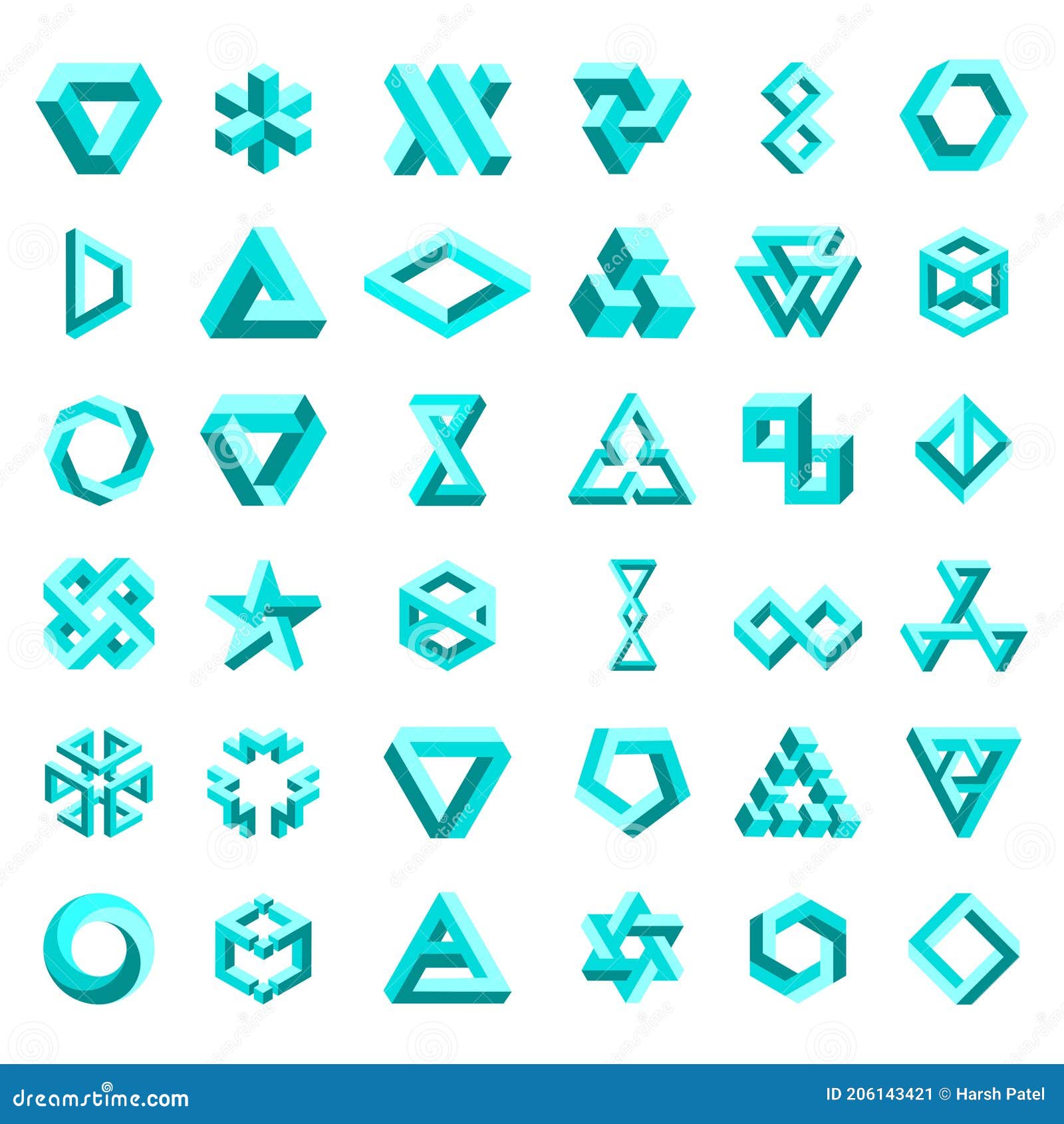 Impossible Shapes Set .Penrose Optical Illusion. Vector Illustration ...