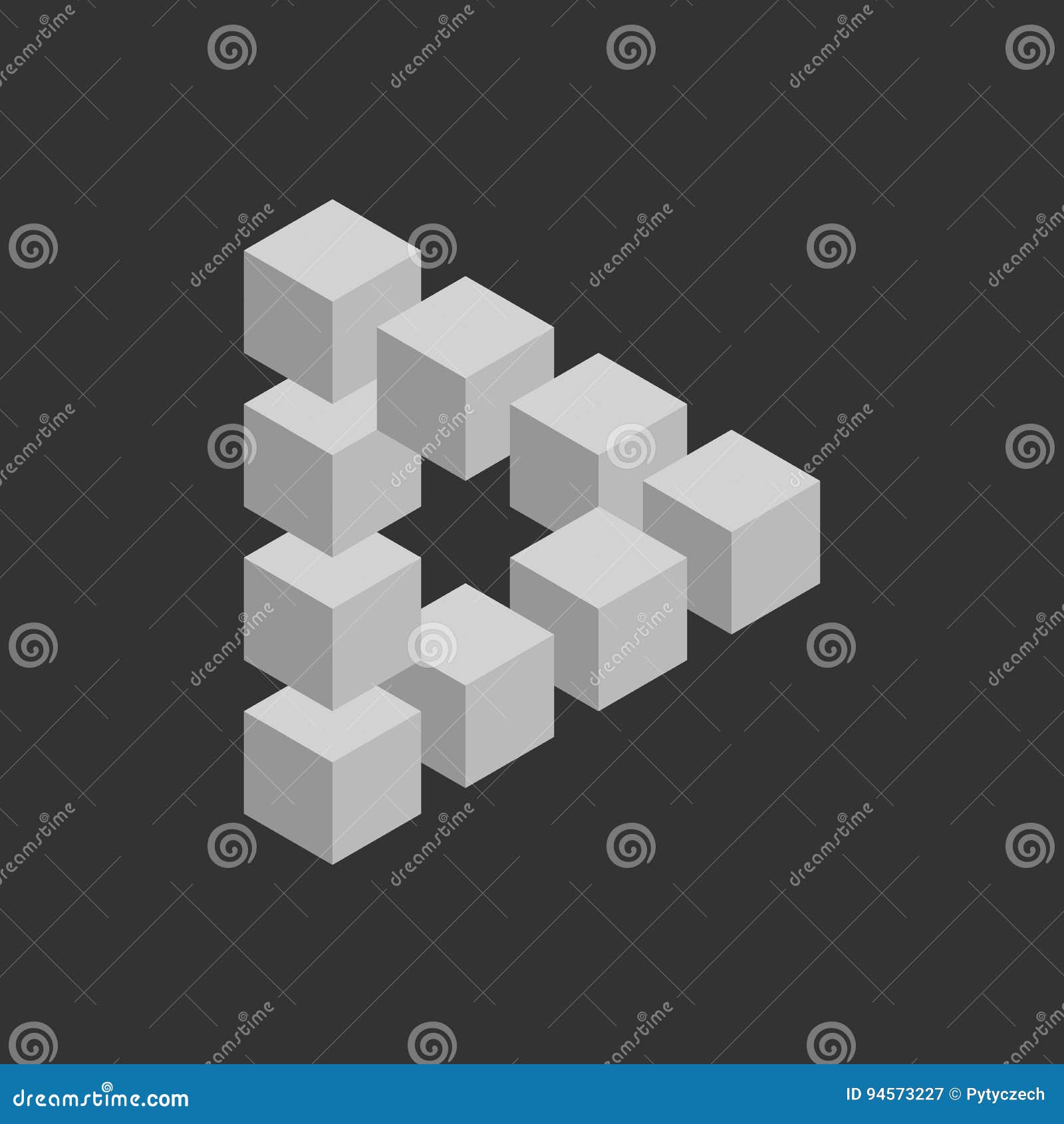 Impossible Triangle in Grey. 3D Cubes Arranged As Geometric Optical ...