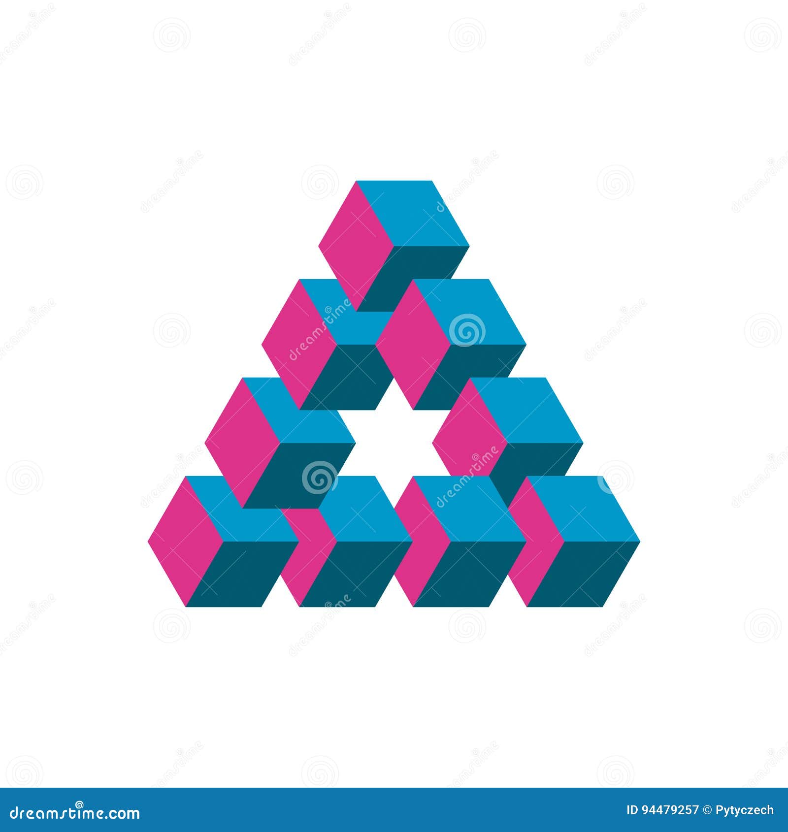 Impossible Triangle In Three Different Colors. Cubes Arranged As ...