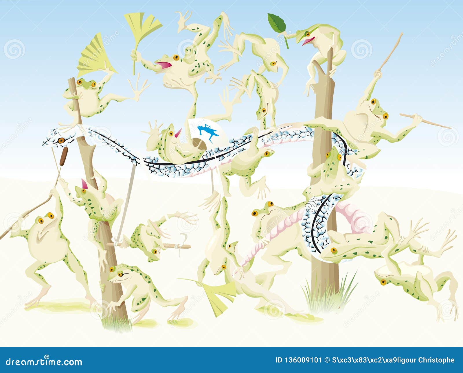 Frogs and Snake of Japan Artist Stock Vector - Illustration of artist ...