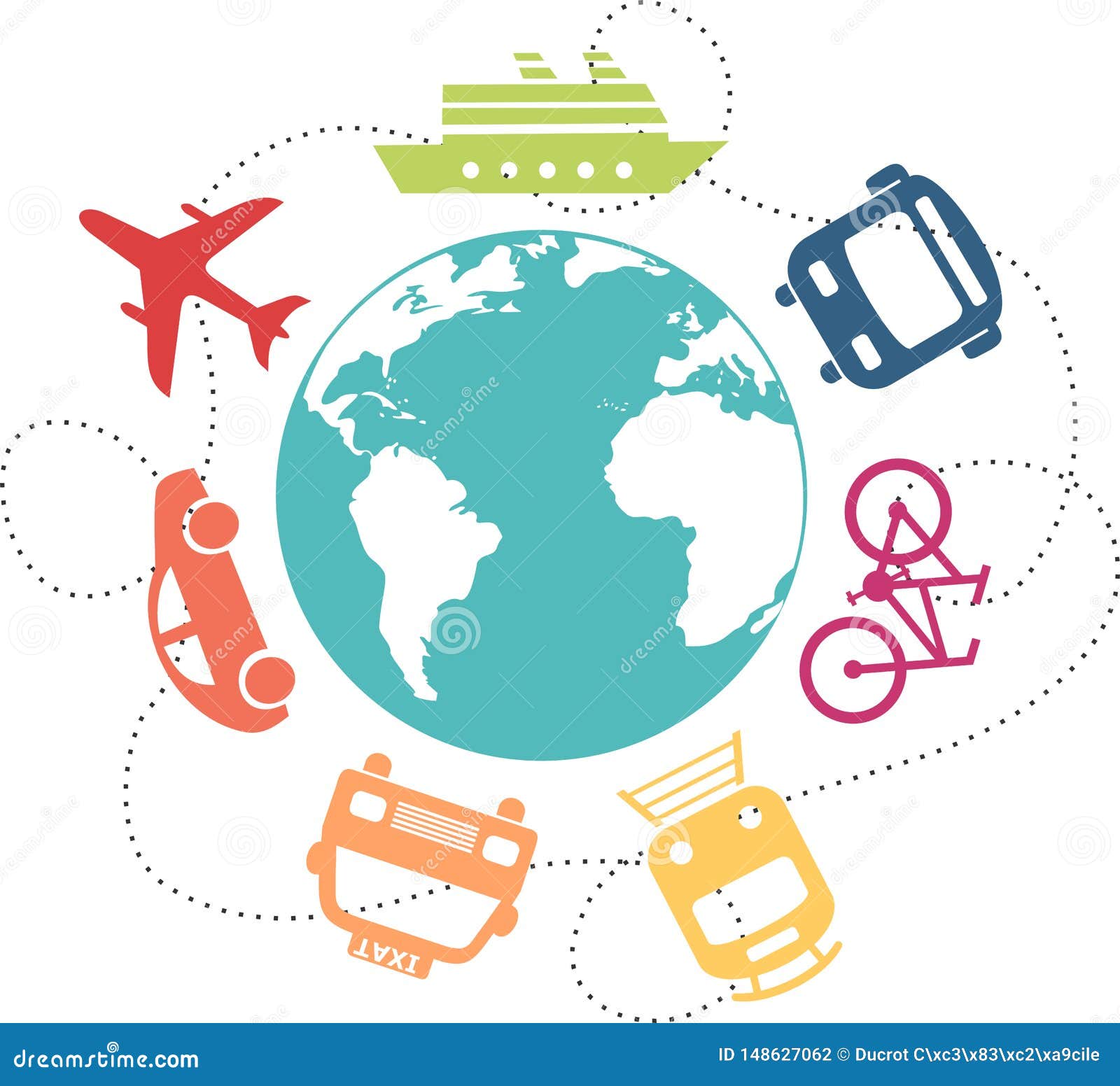 Icons of Transport Vehicles Around the Earth Stock Vector ...