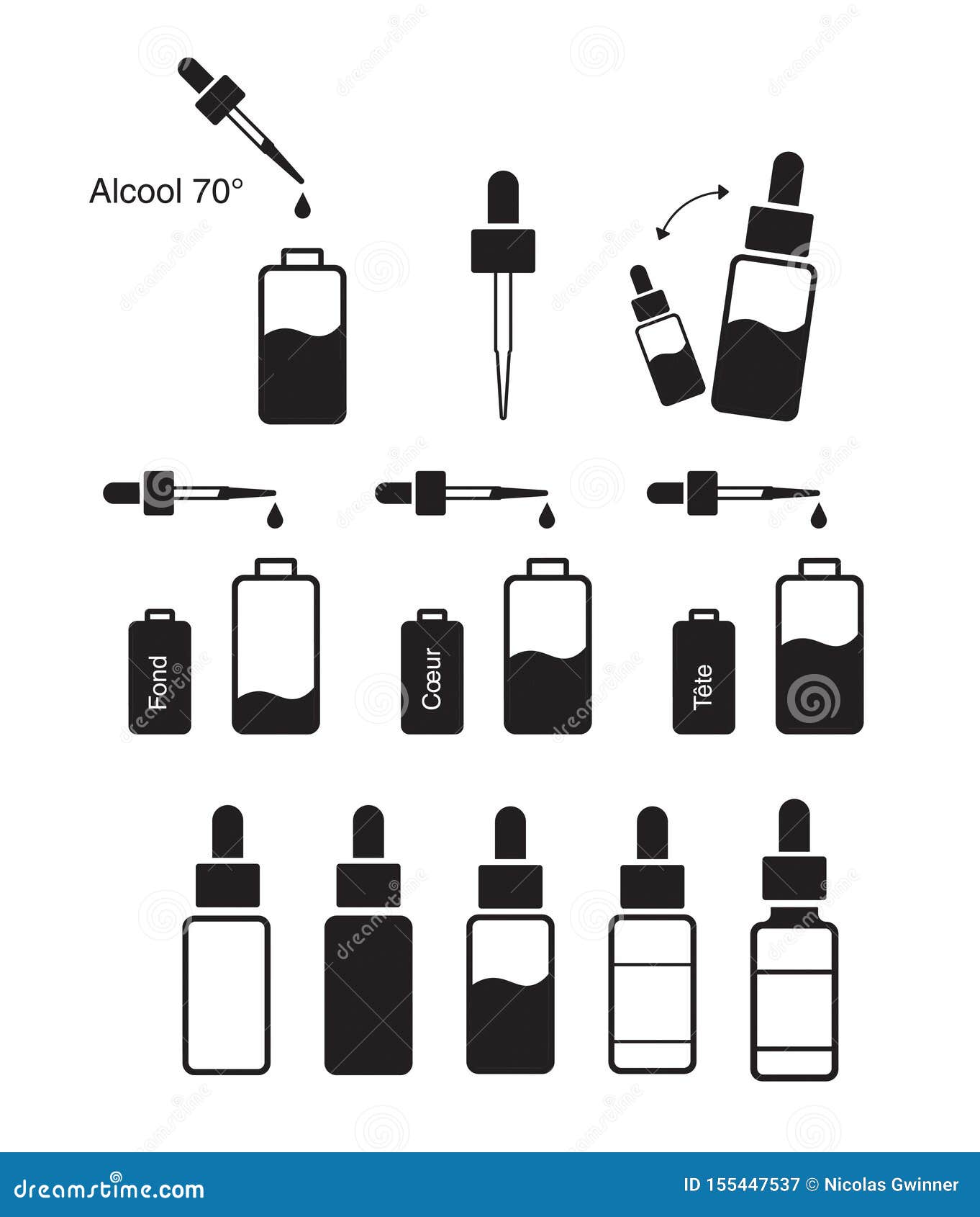 Icons - Bottle, Flask, Dropper, Perfume, Mixture Stock Vector ...