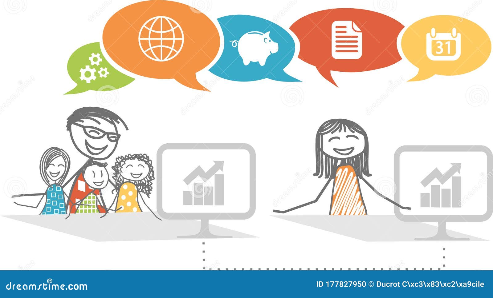 Teleworking As a Family with Children Stock Vector - Illustration of ...