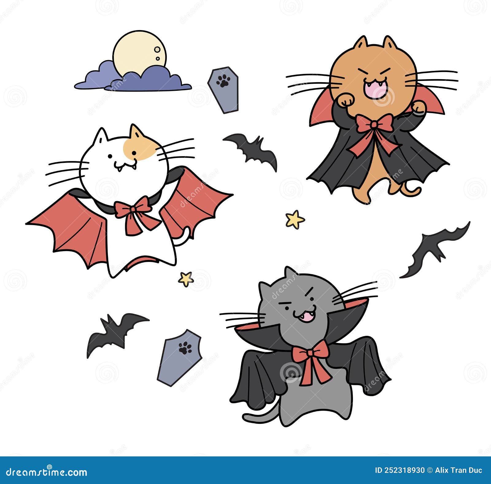 Set of Halloween Vampire Cats Stock Vector - Illustration of isolated ...