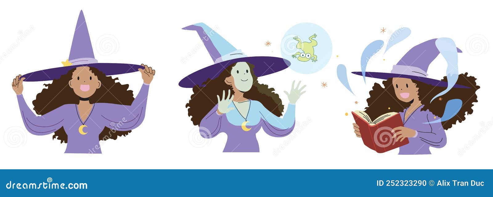 Beautiful Young Witch Spell Vector Set in Different Poses Stock Vector ...